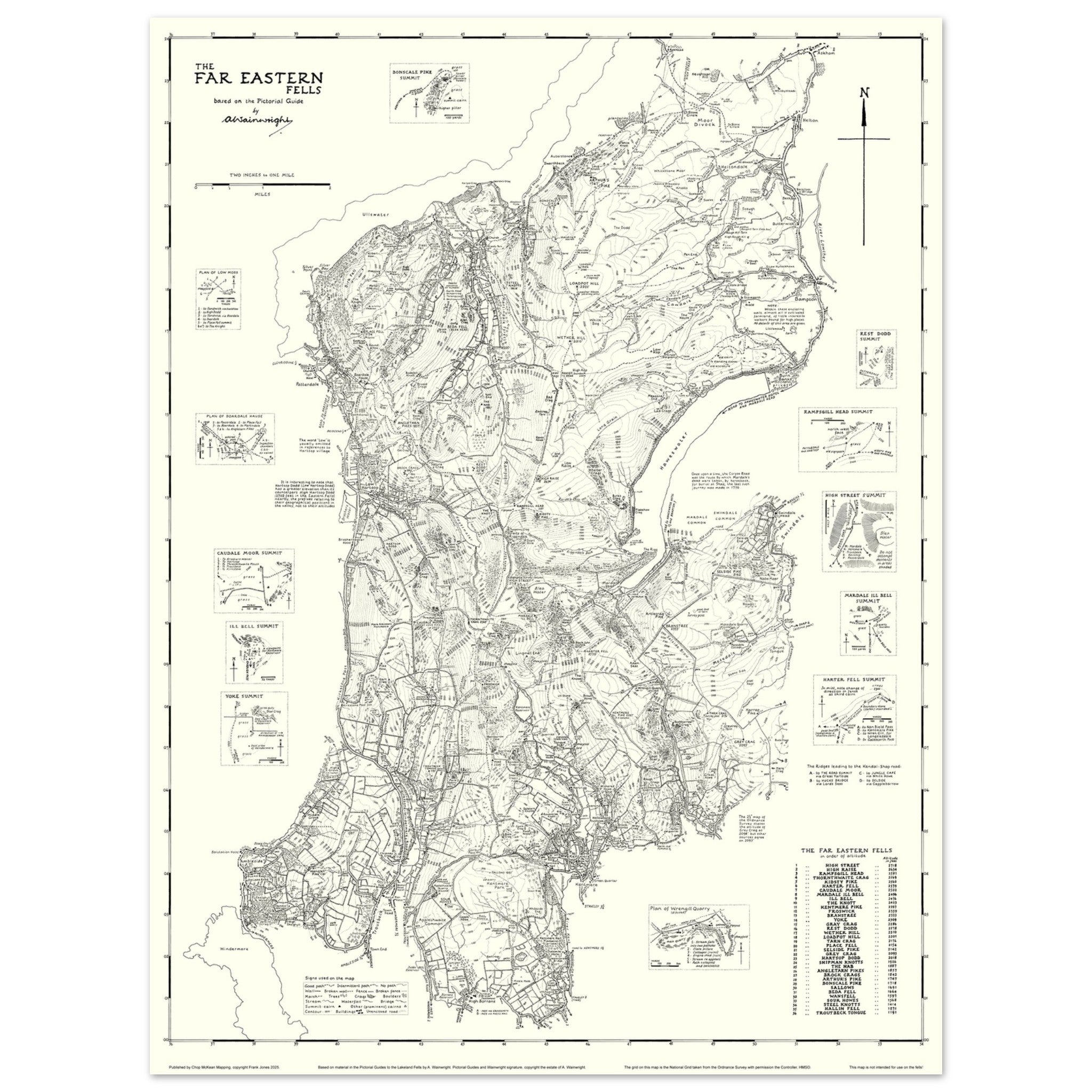 The Far Eastern Fells (Ivory & Black) - 60x80 cm / 24x32″ – Wainwright Maps