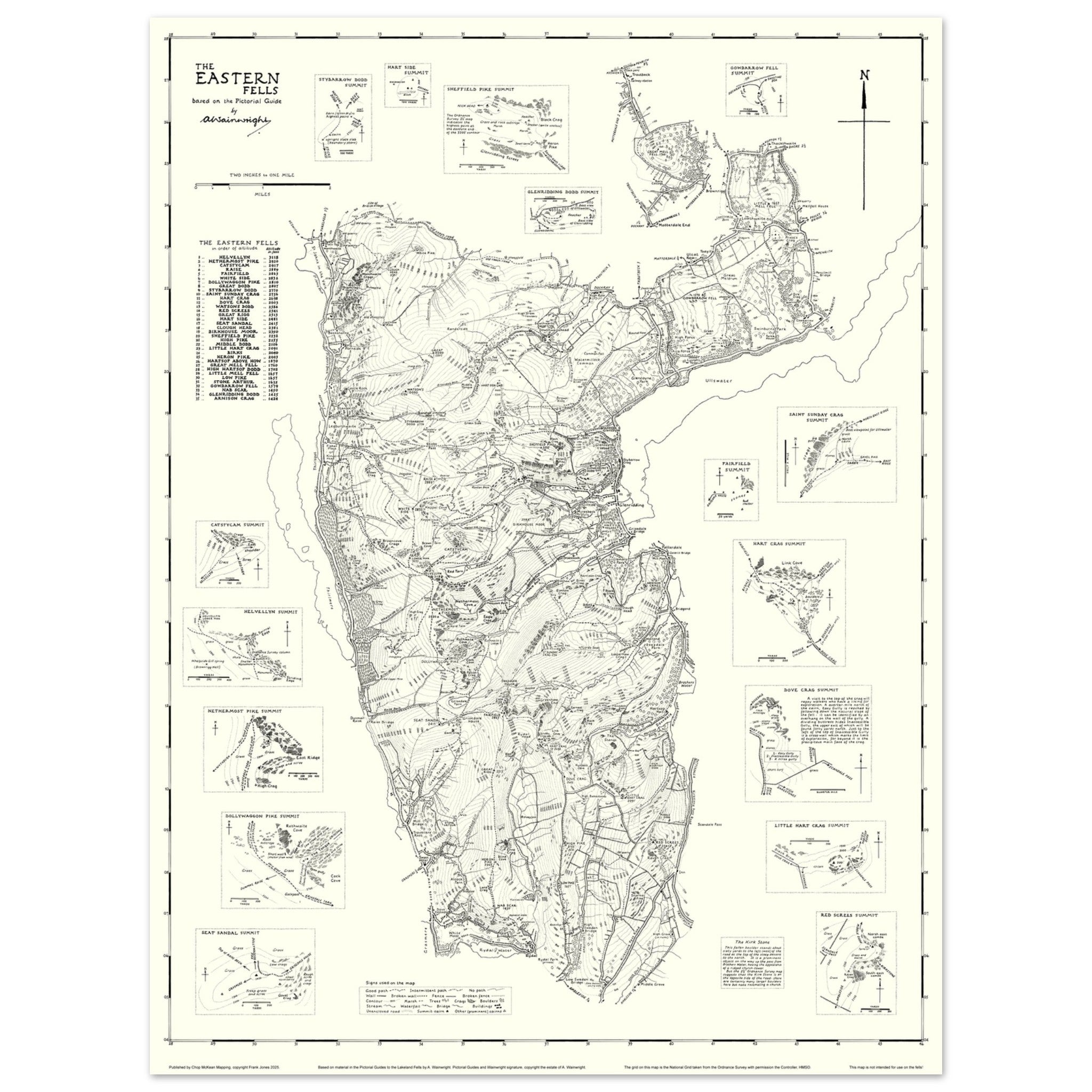 The Eastern Fells (Ivory & Black) - 60x80 cm / 24x32″ – Wainwright Maps